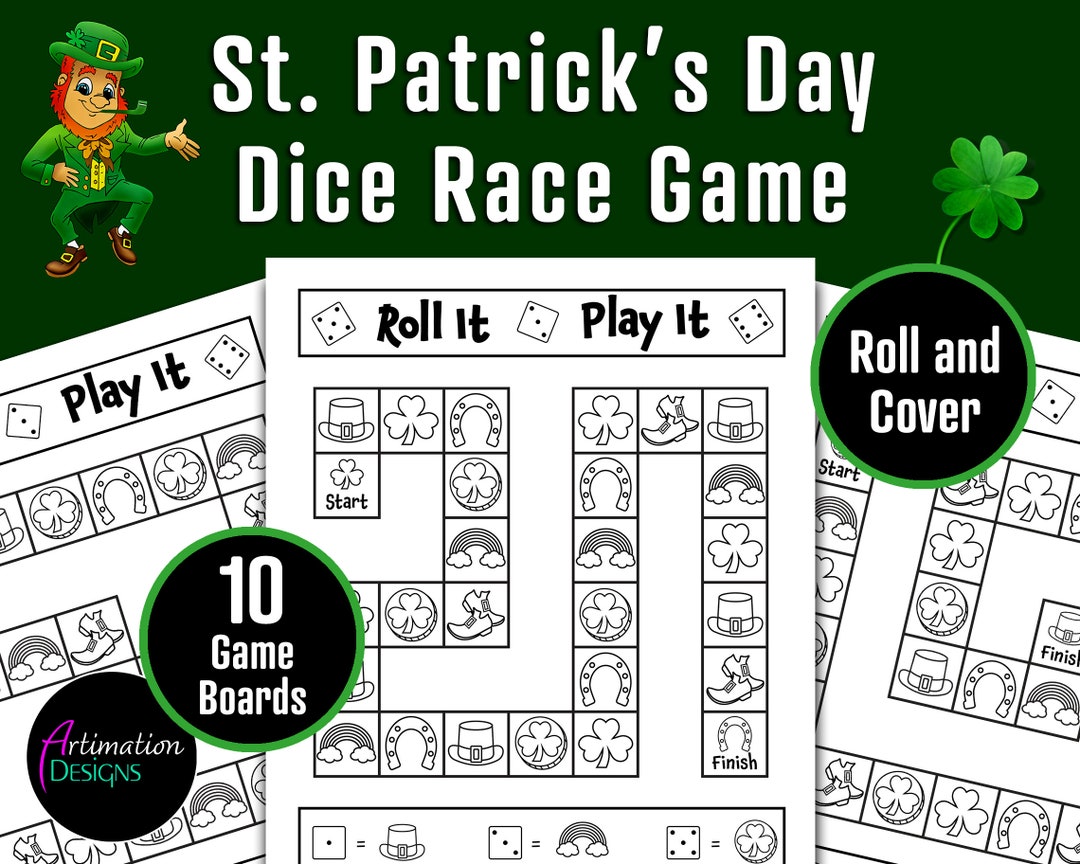Printable St Patricks Day Dice Game for Kids Roll and Color - Etsy