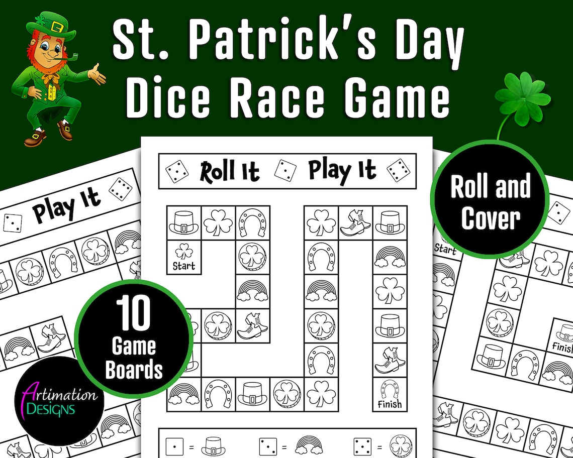 Printable St Patricks Day Dice Game for Kids Roll and Color - Etsy