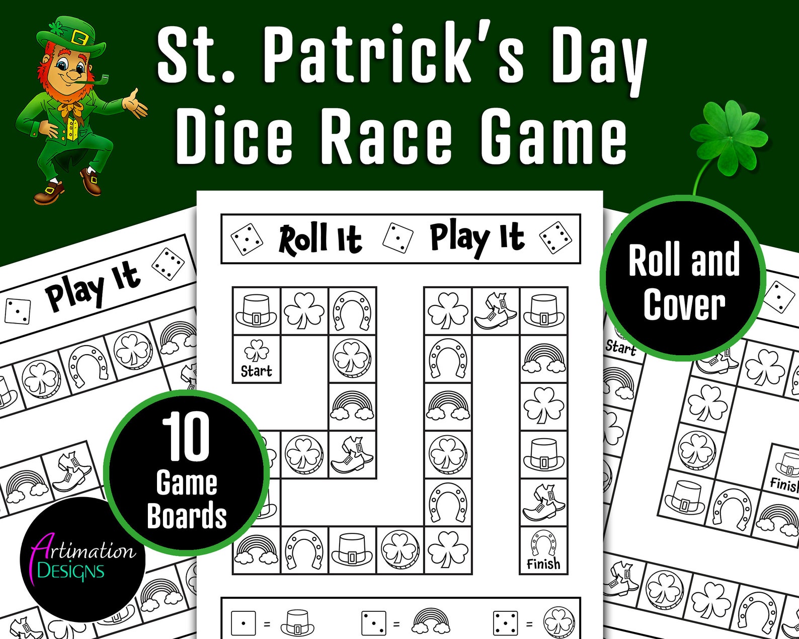 Printable St Patricks Day Dice Game for Kids Roll and Color - Etsy