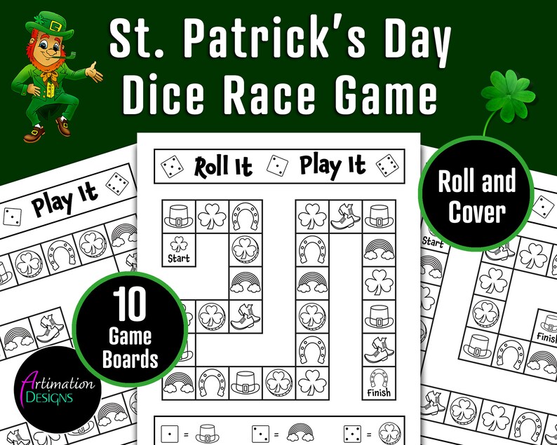 Printable St Patricks Day Dice Game for Kids Roll and Color - Etsy