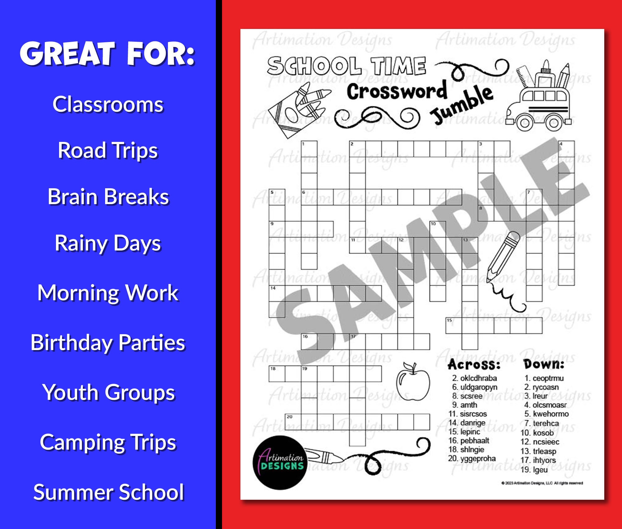 Printable Back to School Crossword Puzzle: Fun First Day of School Kids ...