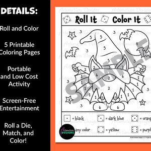 Printable Halloween Coloring Pages: Cute Roll and Color Dice Game for ...