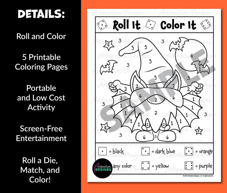 Printable Halloween Coloring Pages: Cute Roll and Color Dice Game for ...