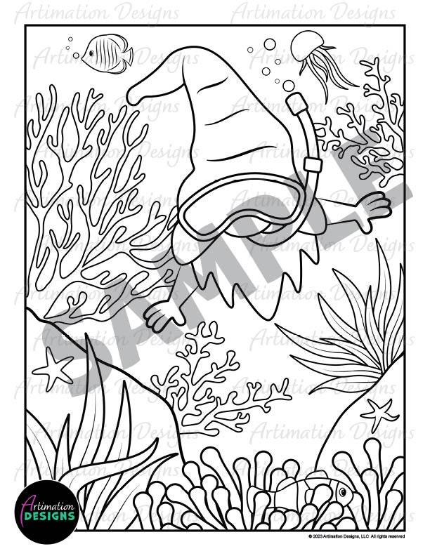 Printable Summer Gnome Coloring Pages: Fun Stress Relief Activity for ...