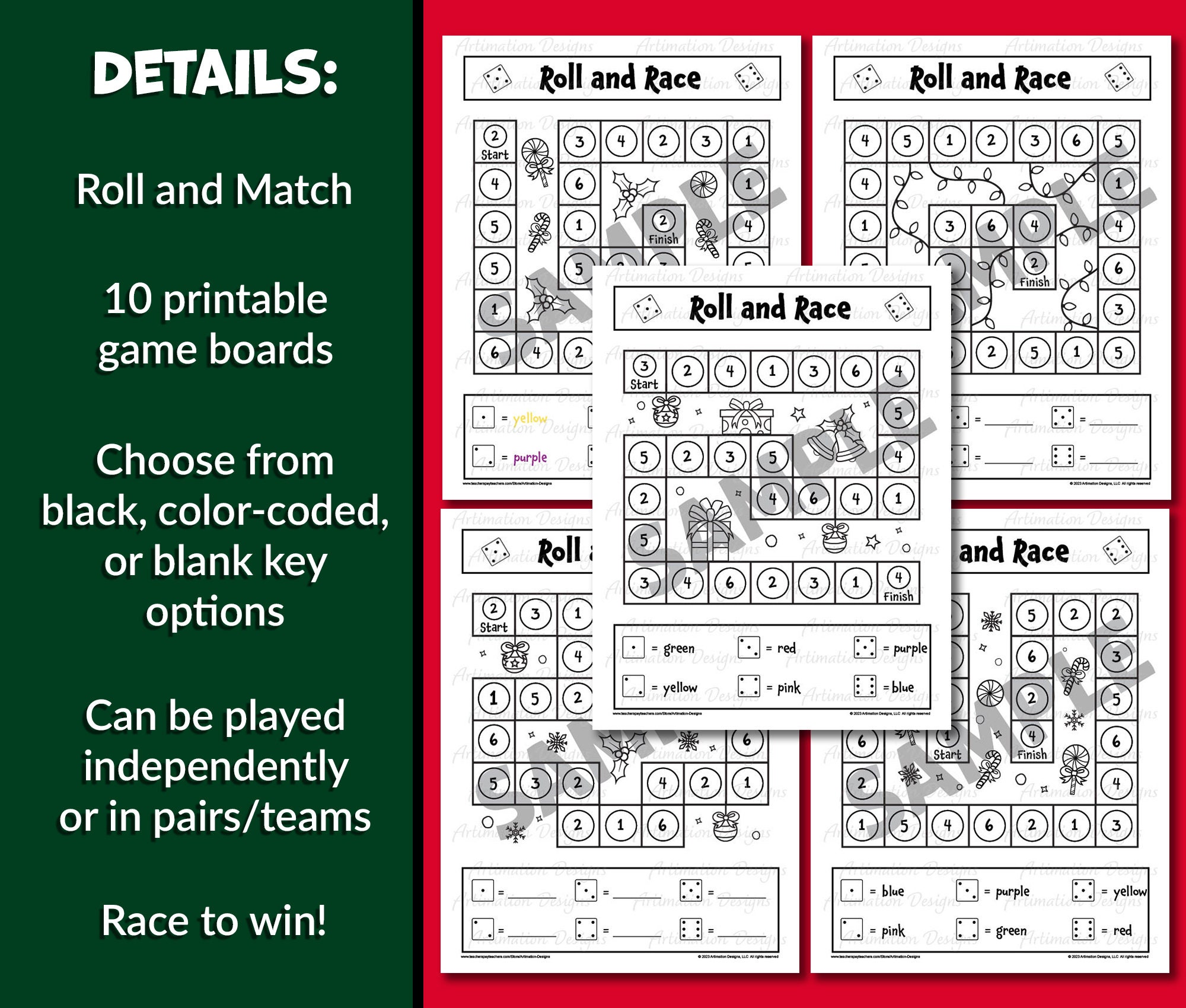 Juego de dados navideños para niños, Tirar los dados, Color imprimible ...