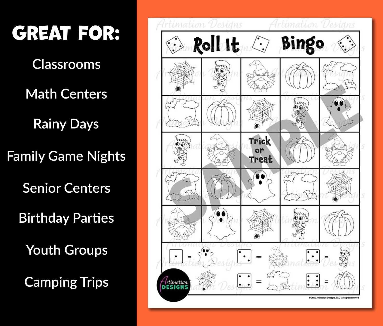 Printable Halloween Bingo: Fun Roll and Cover Dice Game for Kids - Fall ...