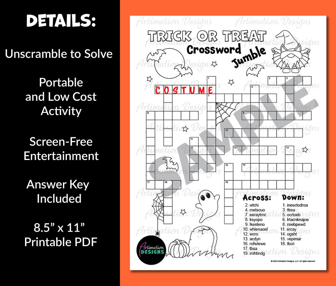 Printable Halloween Crossword Puzzle: Spooky Word Scramble - Fall ...