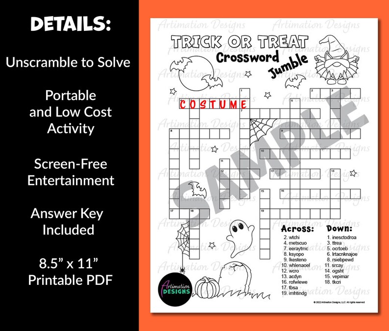 Printable Halloween Crossword Puzzle: Spooky Word Scramble - Fall ...