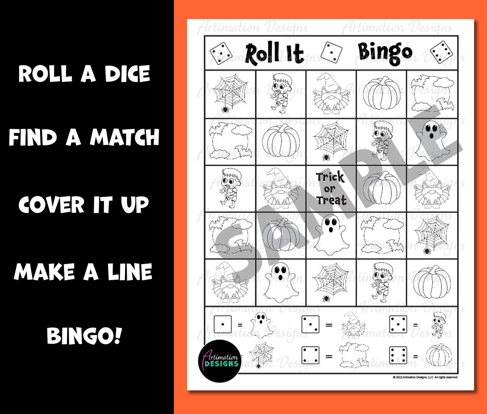 Printable Halloween Bingo: Fun Roll and Cover Dice Game for Kids - Fall ...