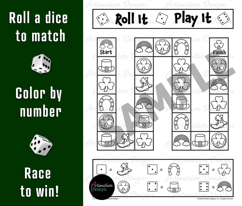 Printable St Patricks Day Dice Game for Kids Roll and Color - Etsy