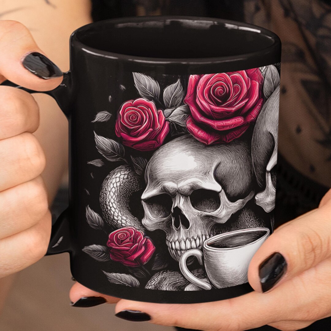 Skull and Roses Gothic Coffee Mug Dark Academia Book Reader Gift for ...