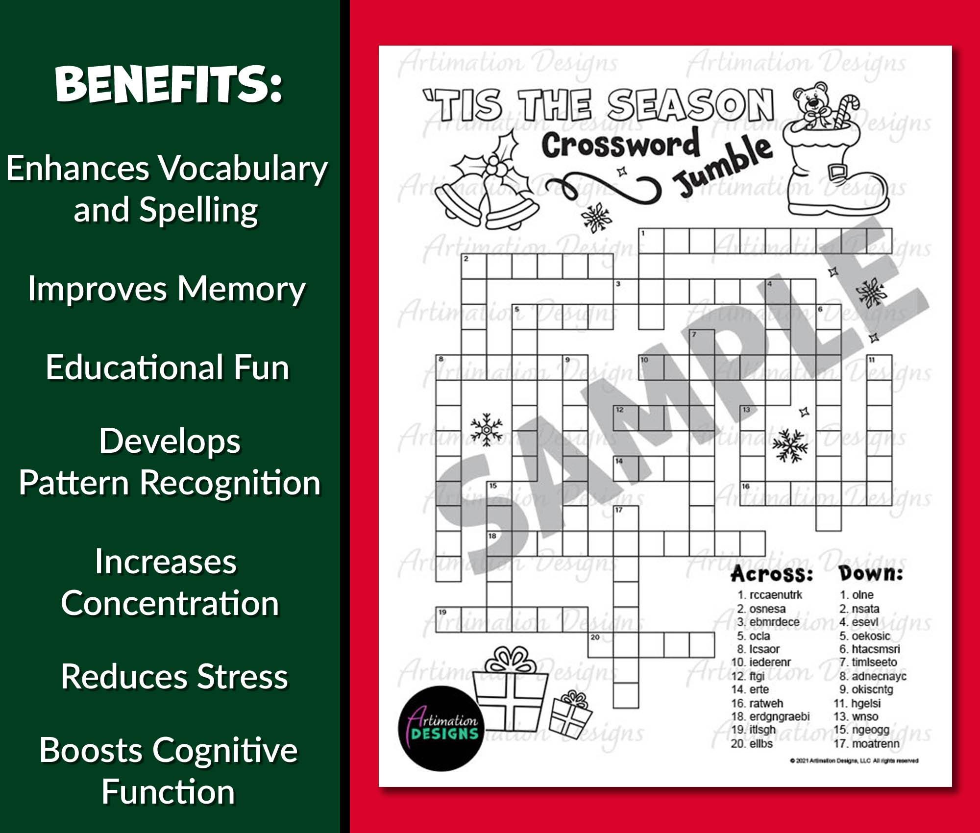 Printable Christmas Crossword Puzzle: Winter Word Scramble Activity for ...