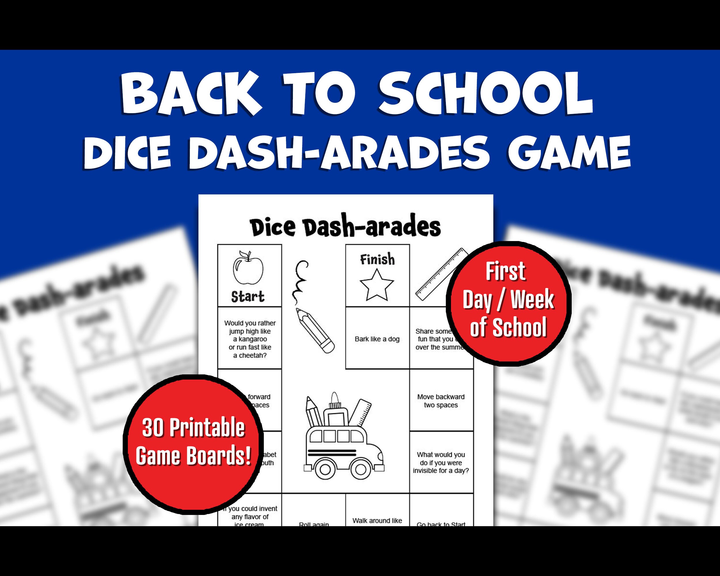 Printable Back to School Dice Game: Fun First Day of School Classroom ...