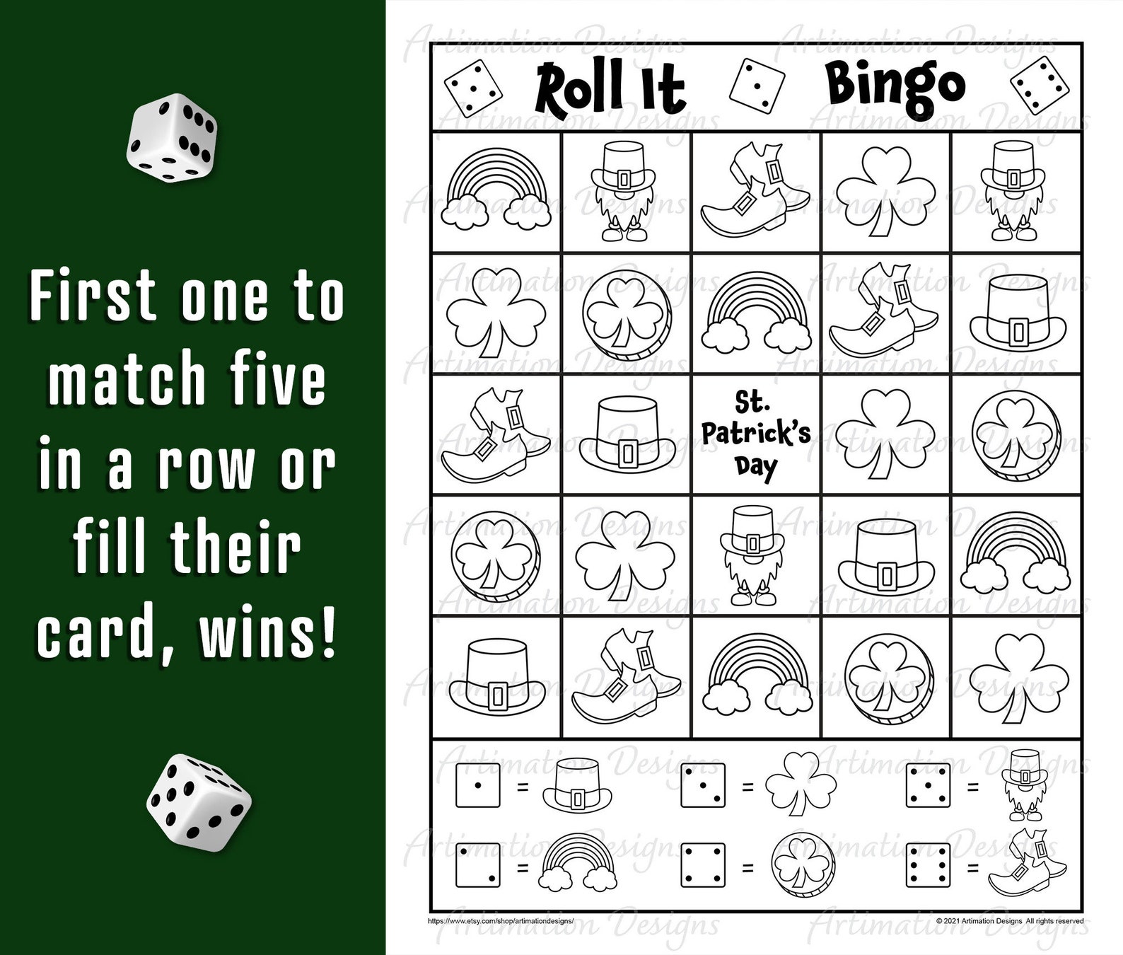 St Patricks Day Bingo Dice Game Roll and Cover Roll the | Etsy