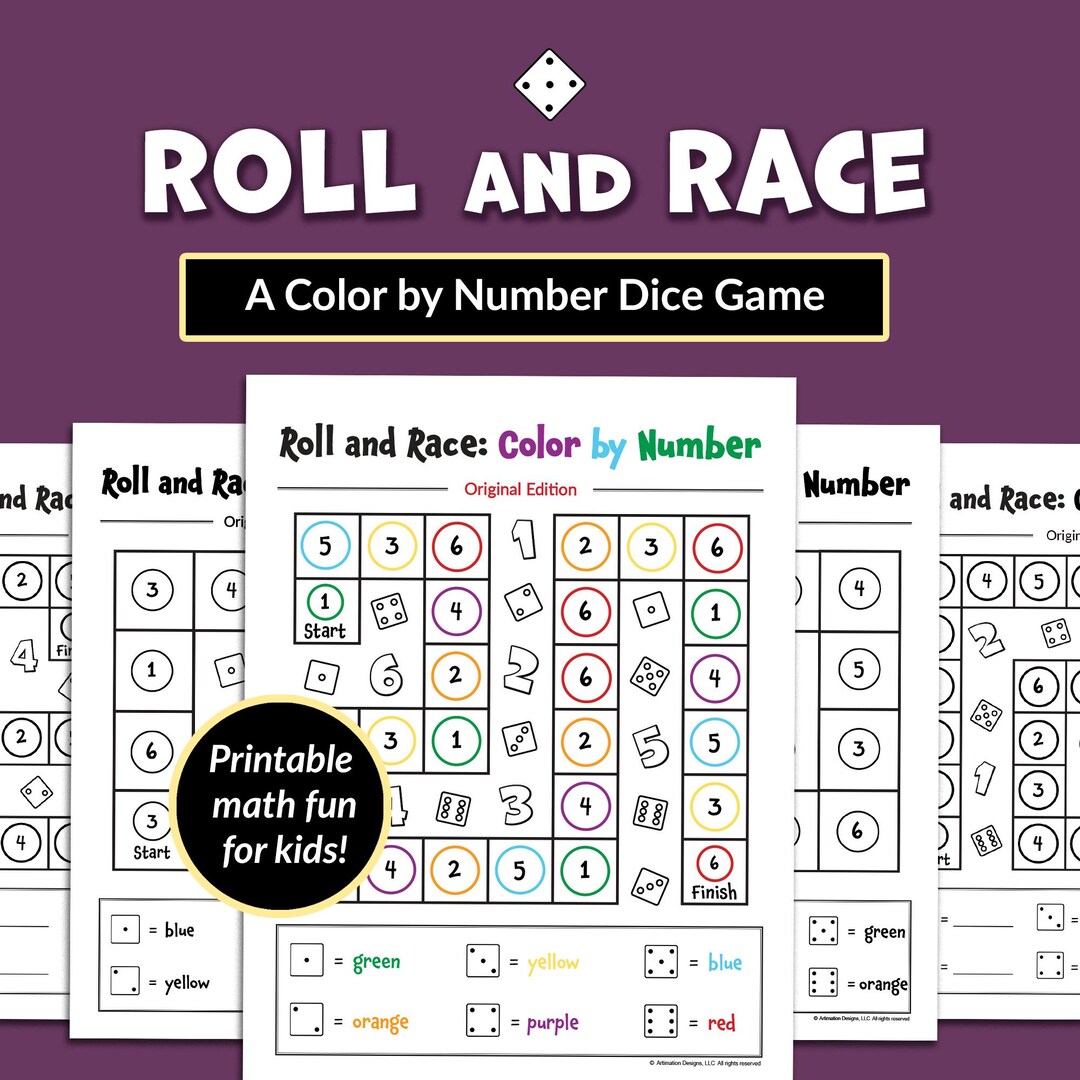 Color by Number Printable Dice Game for Kids Roll and Cover Math ...
