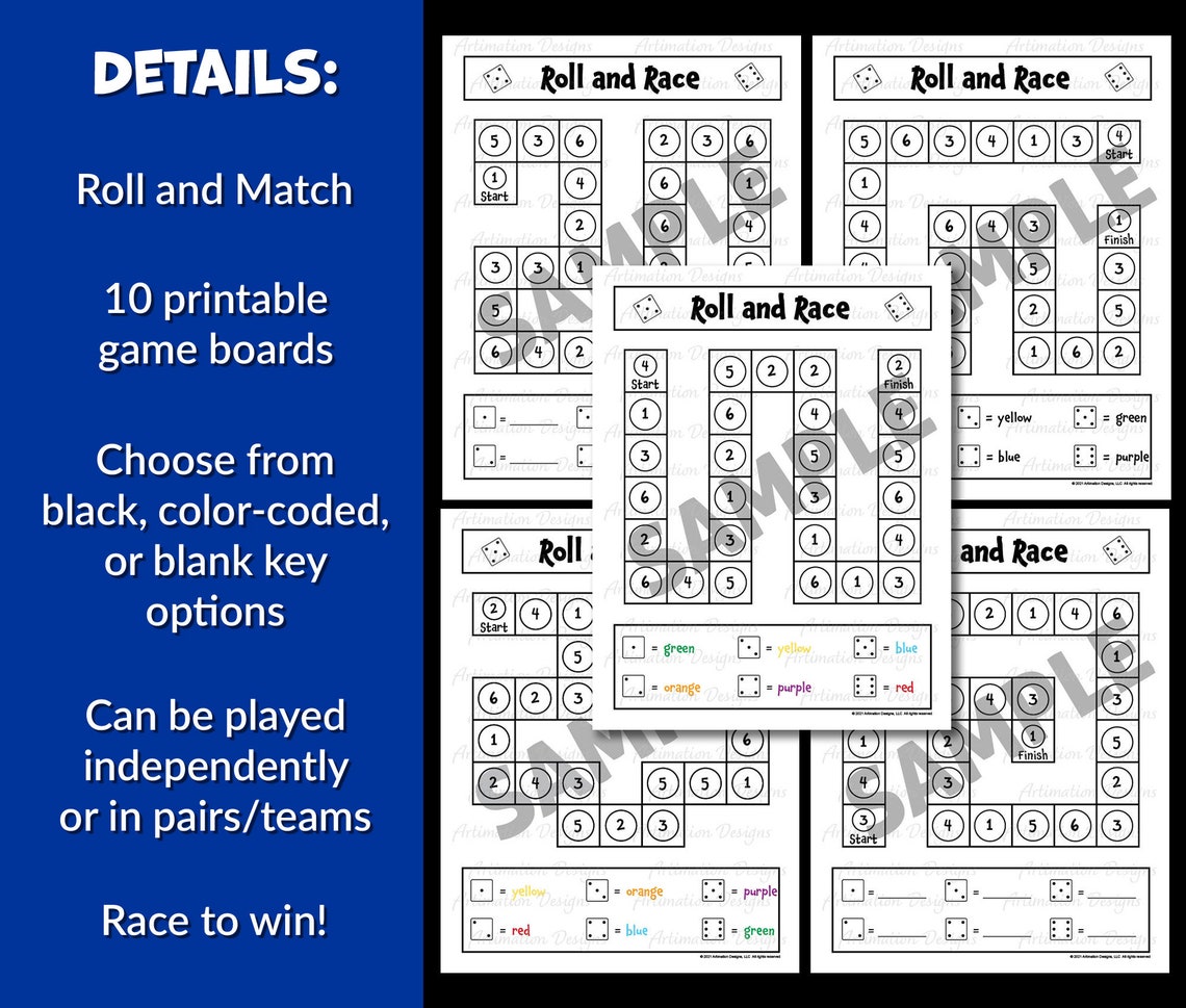 Printable Roll and Race Dice Game: Fun Color by Number Activity Do a ...