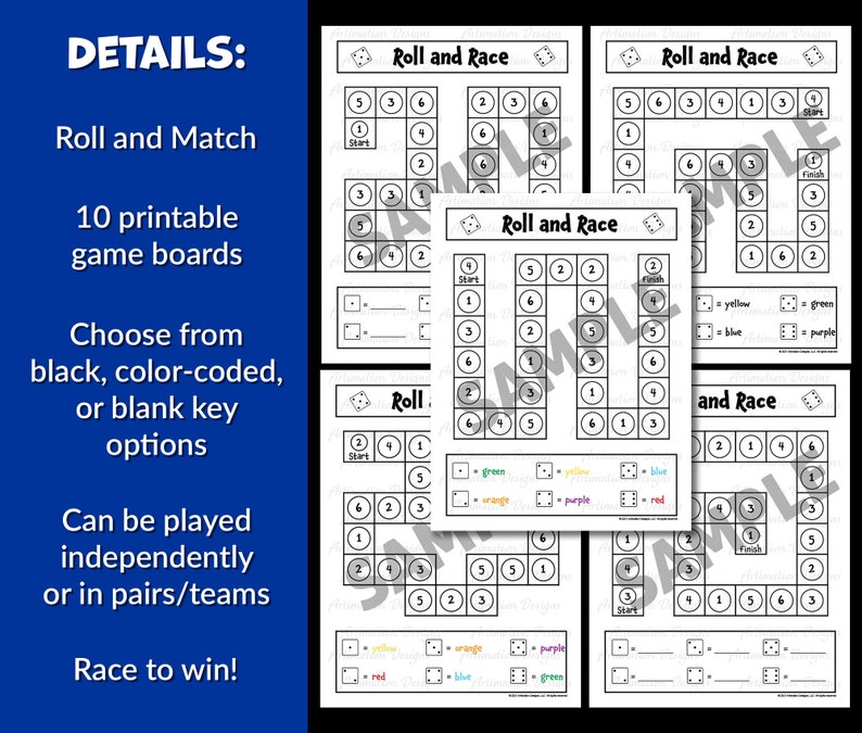 Printable Roll and Race Dice Game: Fun Color by Number Activity Do a ...