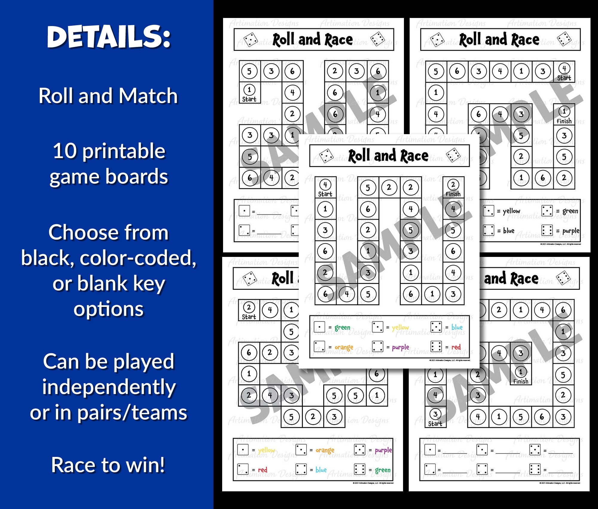 Printable Roll and Race Dice Game: Fun Color by Number Activity Do a ...