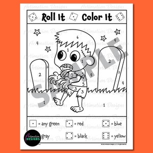 Printable Halloween Coloring Pages: Cute Roll and Color Dice Game for ...
