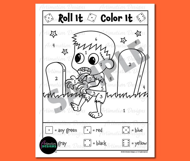 Printable Halloween Coloring Pages: Cute Roll and Color Dice Game for ...