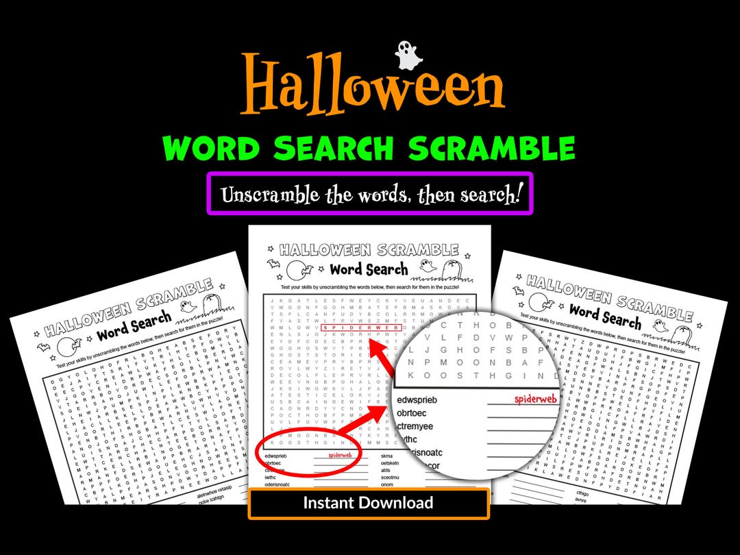 Halloween Printable Word Search | Word Scramble Puzzle | Unscramble ...