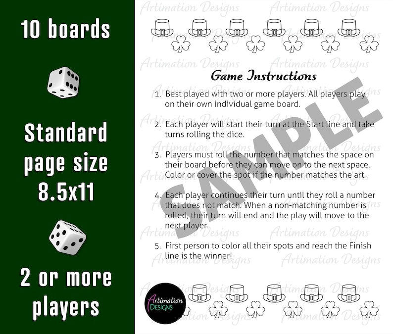 Printable St Patricks Day Dice Game for Kids Roll and Color - Etsy