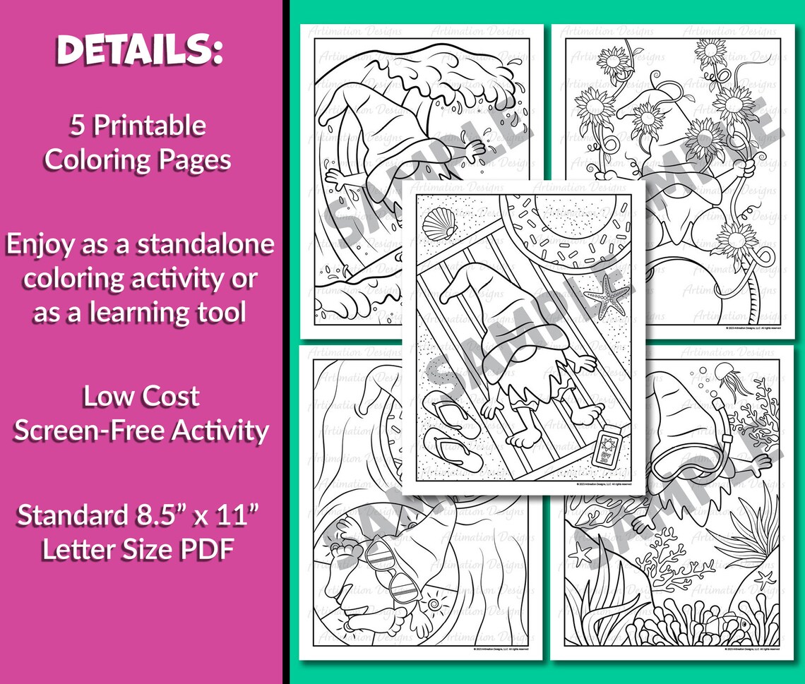 Printable Summer Gnome Coloring Pages: Fun Kids Educational Activity ...