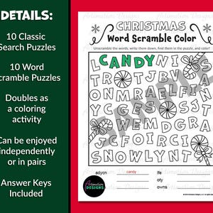 Printable Christmas Word Scramble Coloring Pages: Winter Kids Word ...