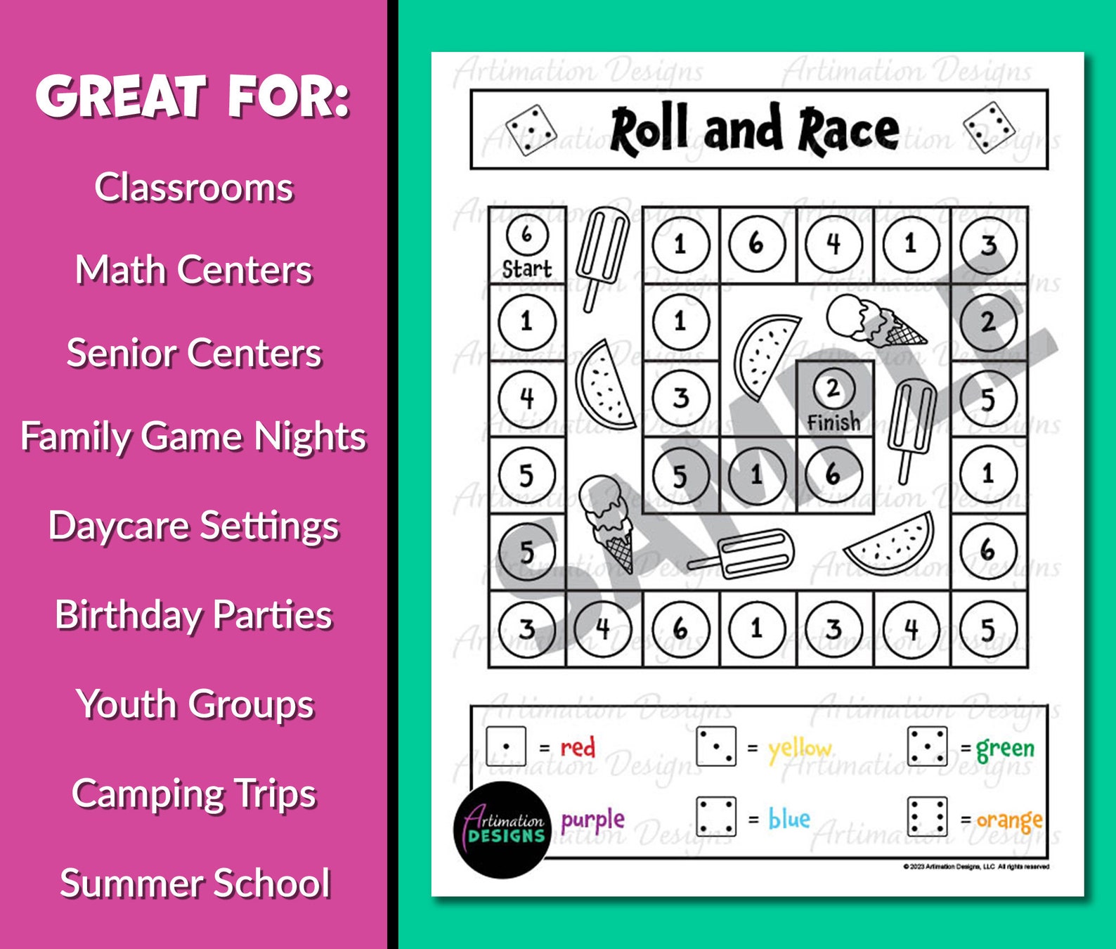 Printable Roll and Race Dice Game: Summer Fun Color by Number for Kids ...