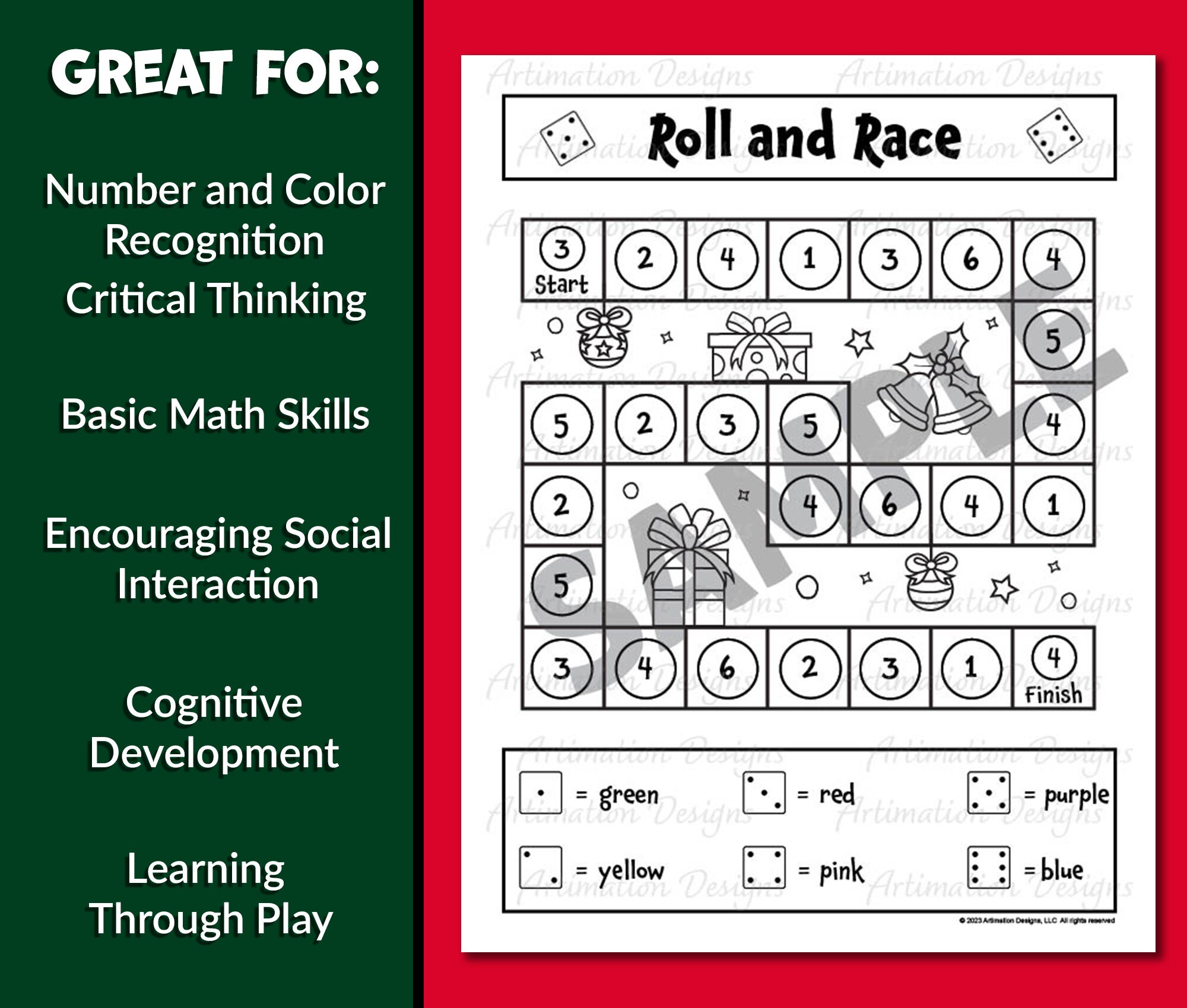 Juego de dados navideños para niños, Tirar los dados, Color imprimible ...