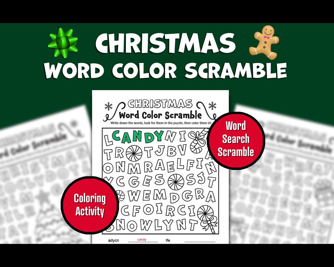 Christmas Word Search Coloring Pages for Kids, Xmas Game, Word Scramble ...