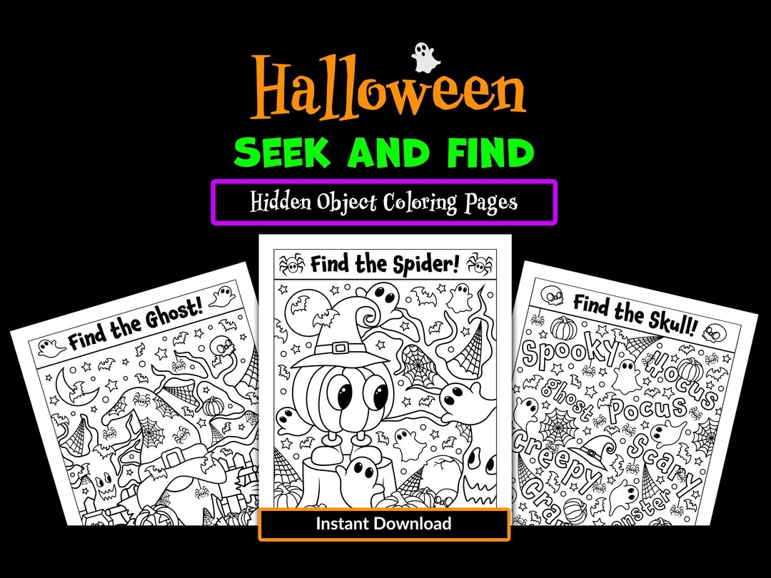 Halloween Seek and Find Coloring Pages: Spooky Hidden Object Activity ...