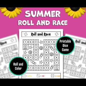 Printable Roll and Race Dice Game: Summer Fun Color by Number for Kids ...