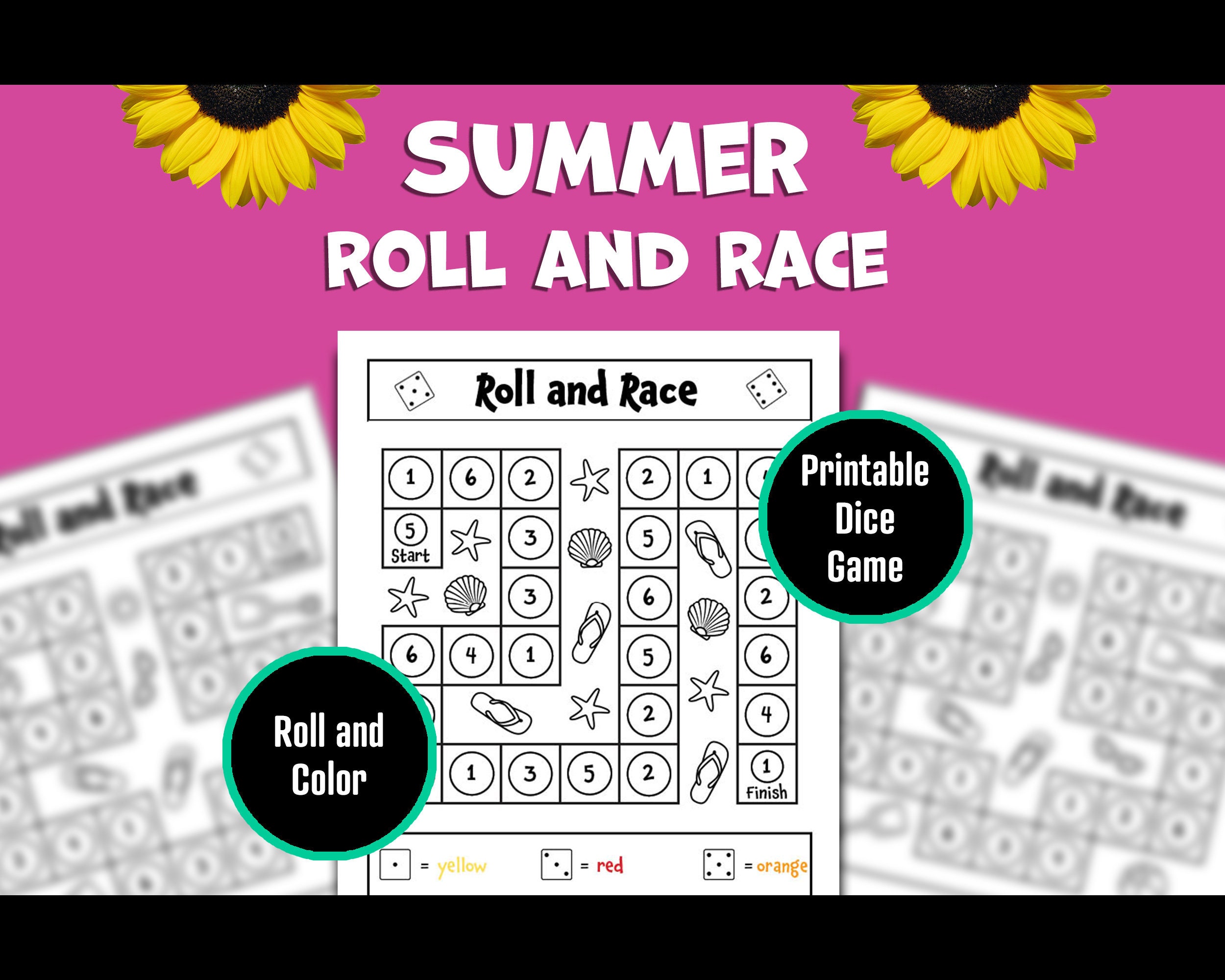 Printable Roll and Race Dice Game: Summer Fun Color by Number for Kids ...