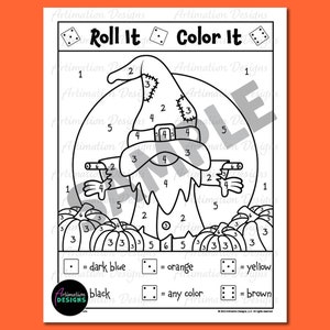 Printable Halloween Coloring Pages: Cute Roll and Color Dice Game for ...