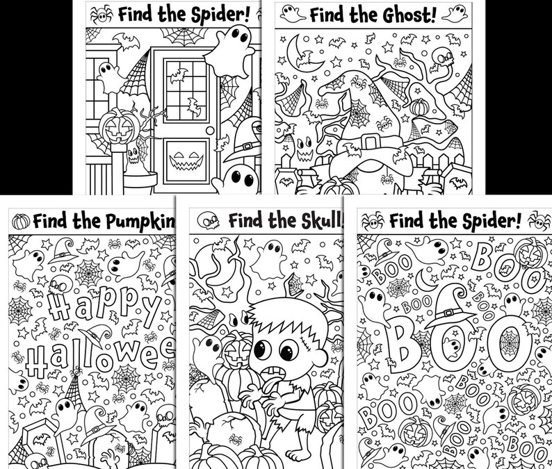 Printable Halloween Seek and Find Coloring Pages: Spooky Fall Kids ...