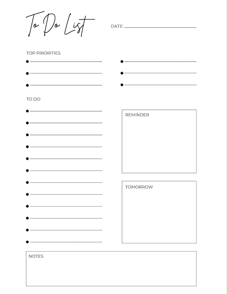 Black and White Minimalist to Do List - Etsy