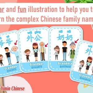 Flashcards of 50 FAMILY and Relatives Words in Chinese(pdf Digital ...