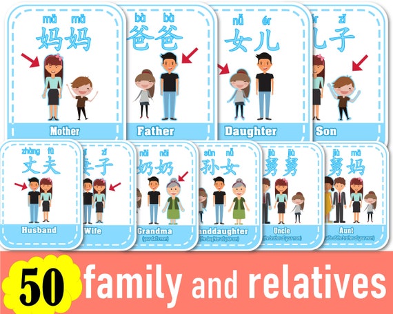 Flashcards of 50 FAMILY and Relatives Words in Chinesepdf - Etsy