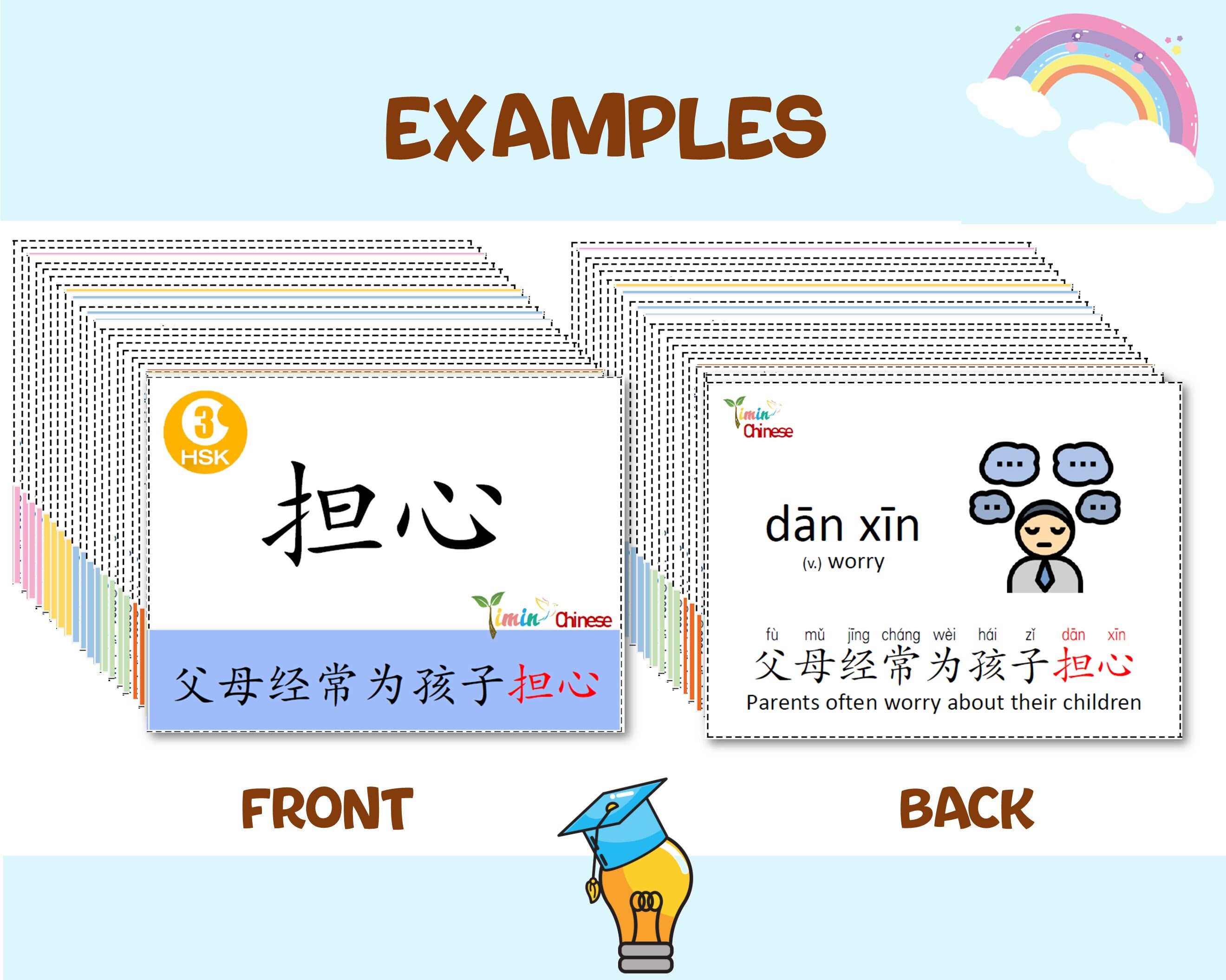 Serious HSK3 Flashcards 300 HSK3 Words Sentences/color - Etsy