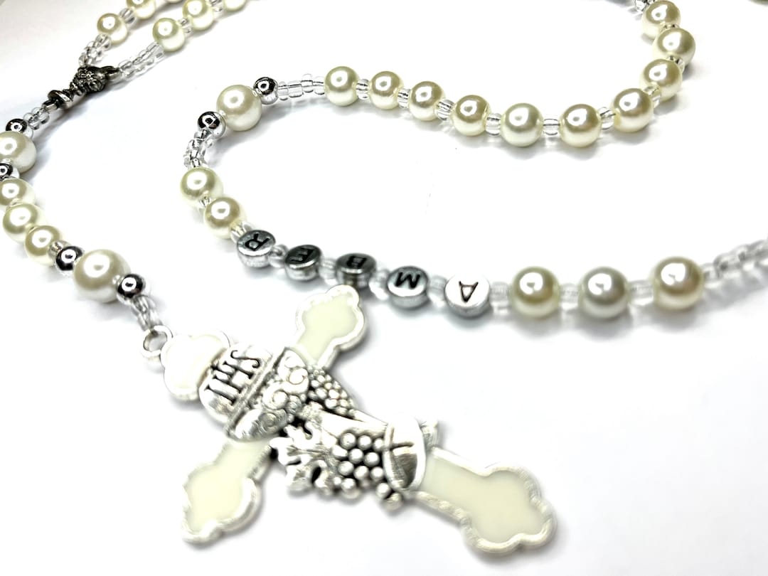 Beautiful Pearl Chalice Girls First Communion Rosary Personalized Name - Etsy