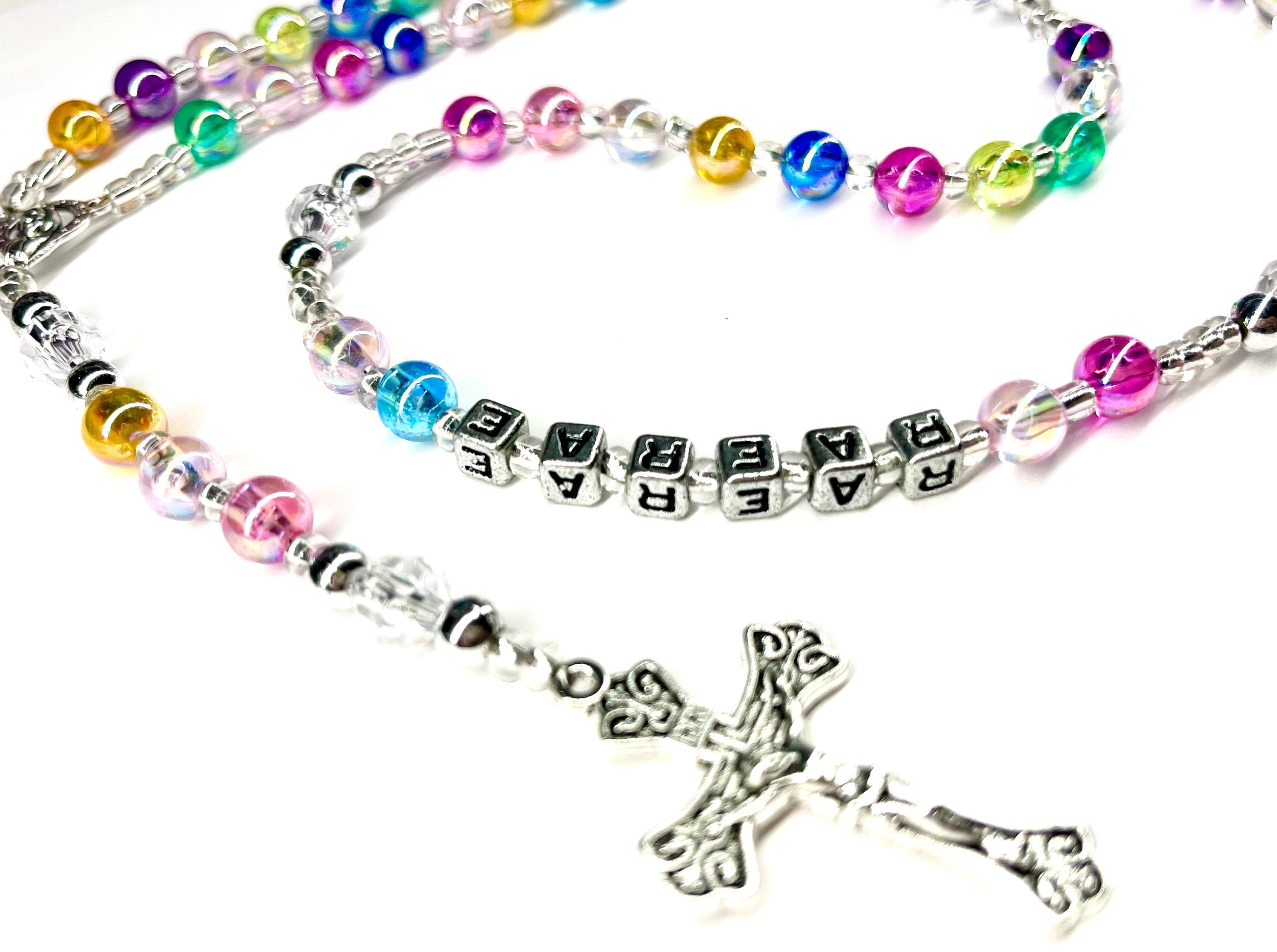 Rainbow Bubble Girls First Communion Rosary Personalized Name - Etsy
