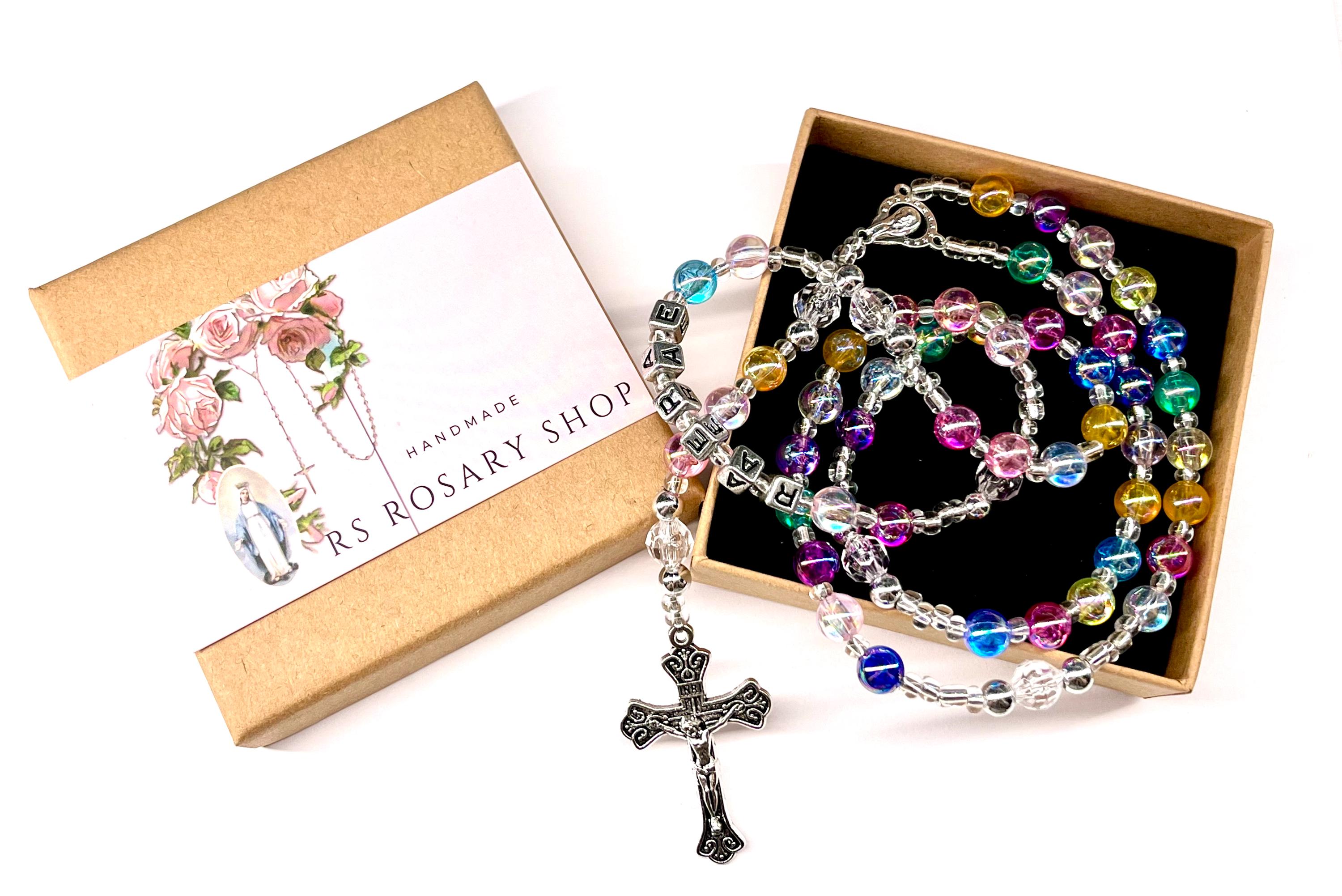 Rainbow Bubble Girls First Communion Rosary Personalized Name - Etsy