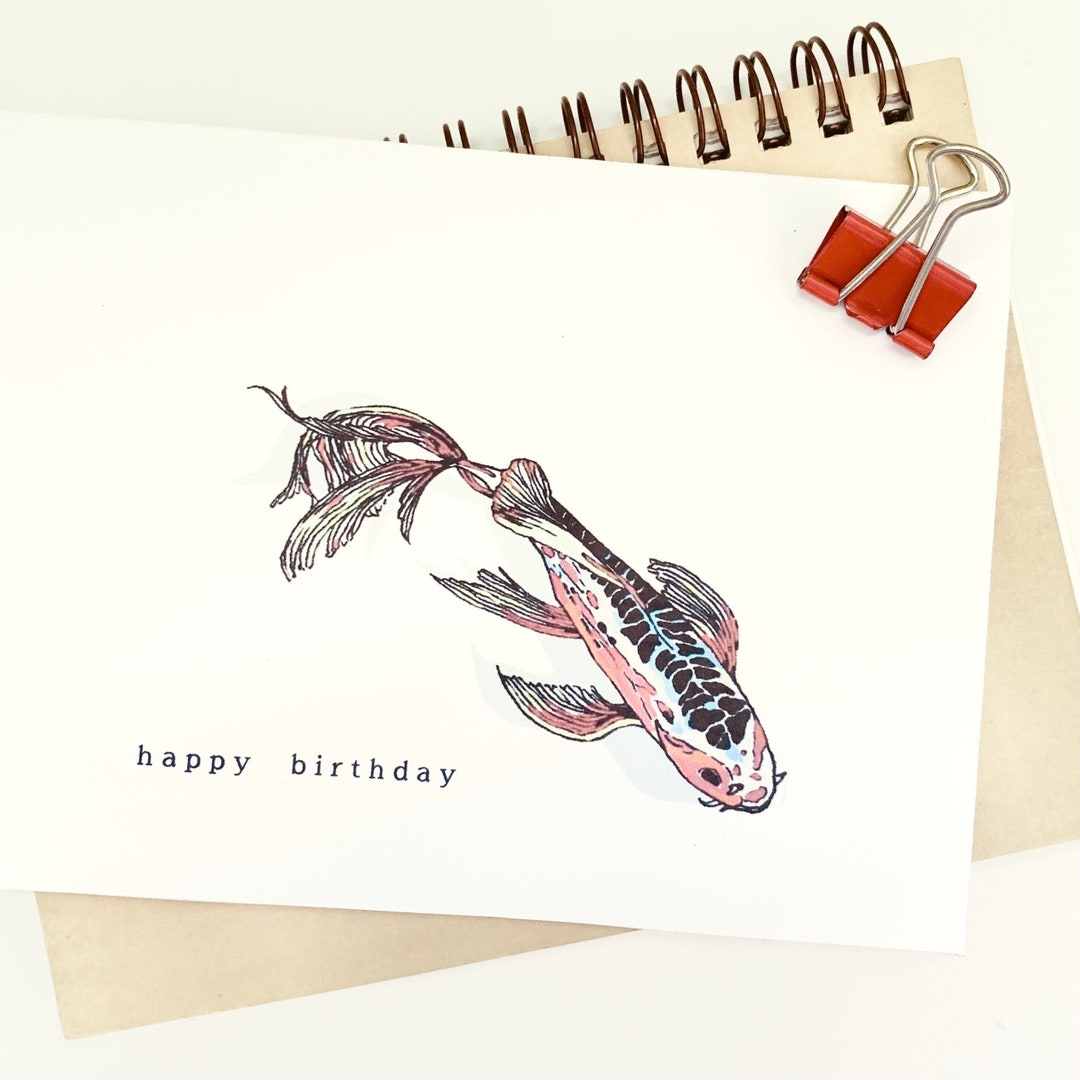 Printable Koi Birthday Card | Fish Card | Printable Card | Simple Koi ...