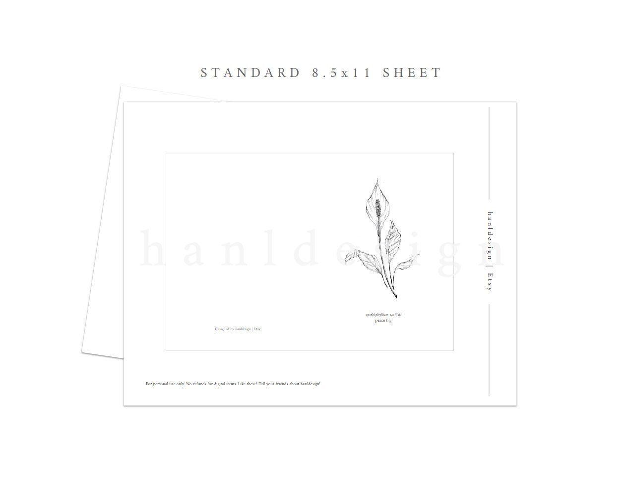 Printable Peace Lily Greeting Card, Botanical Illustration, Simple ...