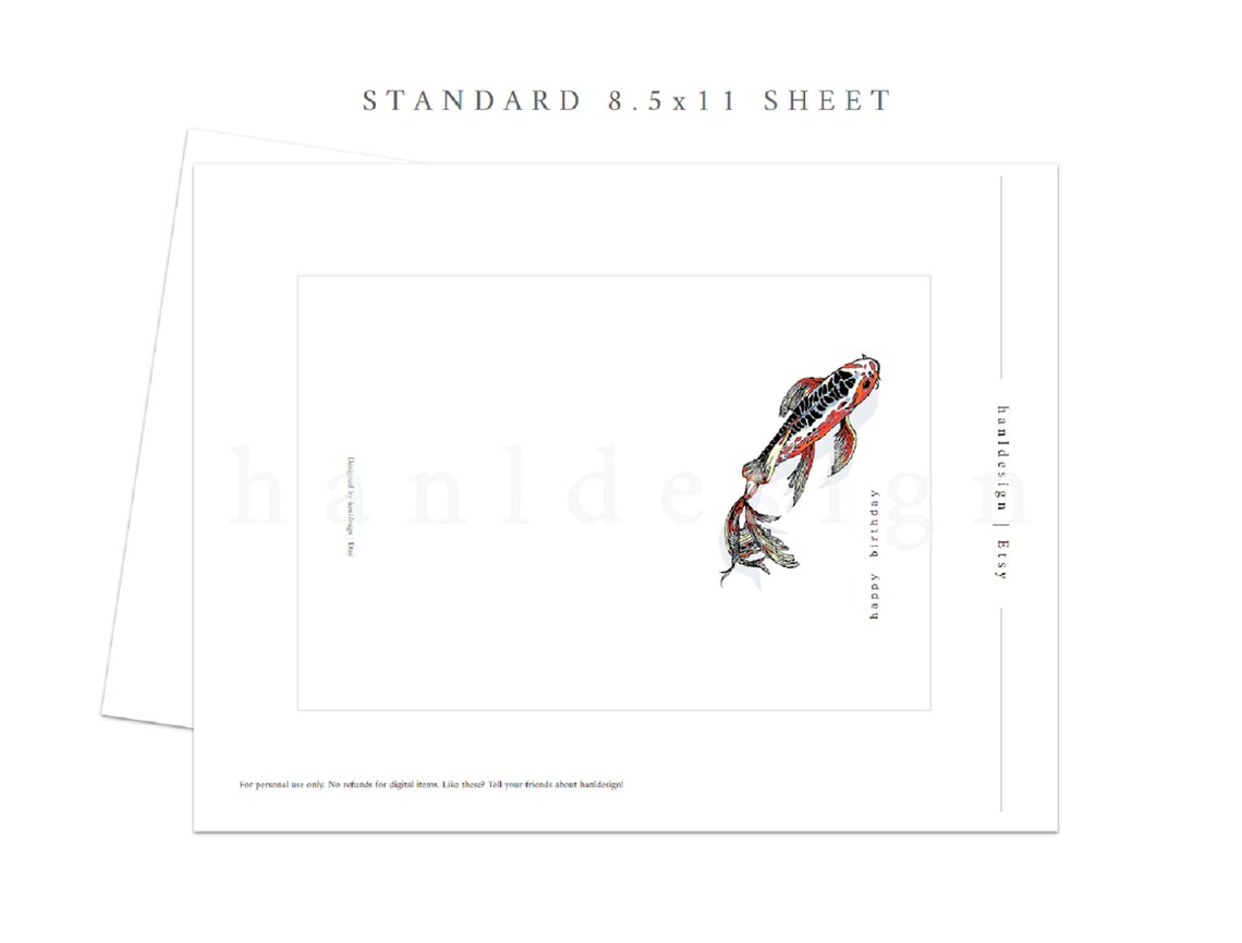 Printable Koi Birthday Card Fish Card Printable Card Simple Koi Fish ...