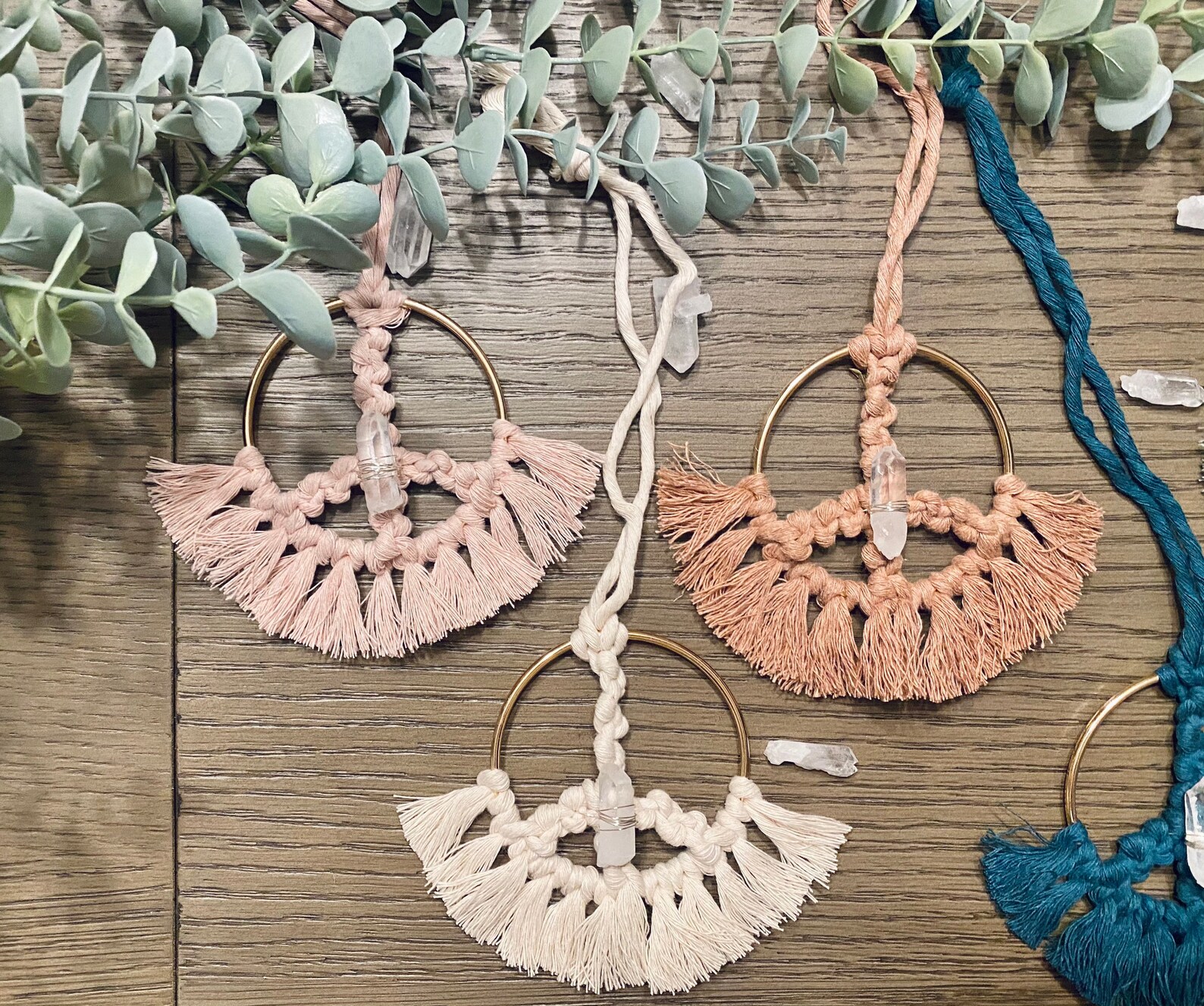 Peace Sign Macrame Wall Charm Macrame Clear Quartz Crystal - Etsy