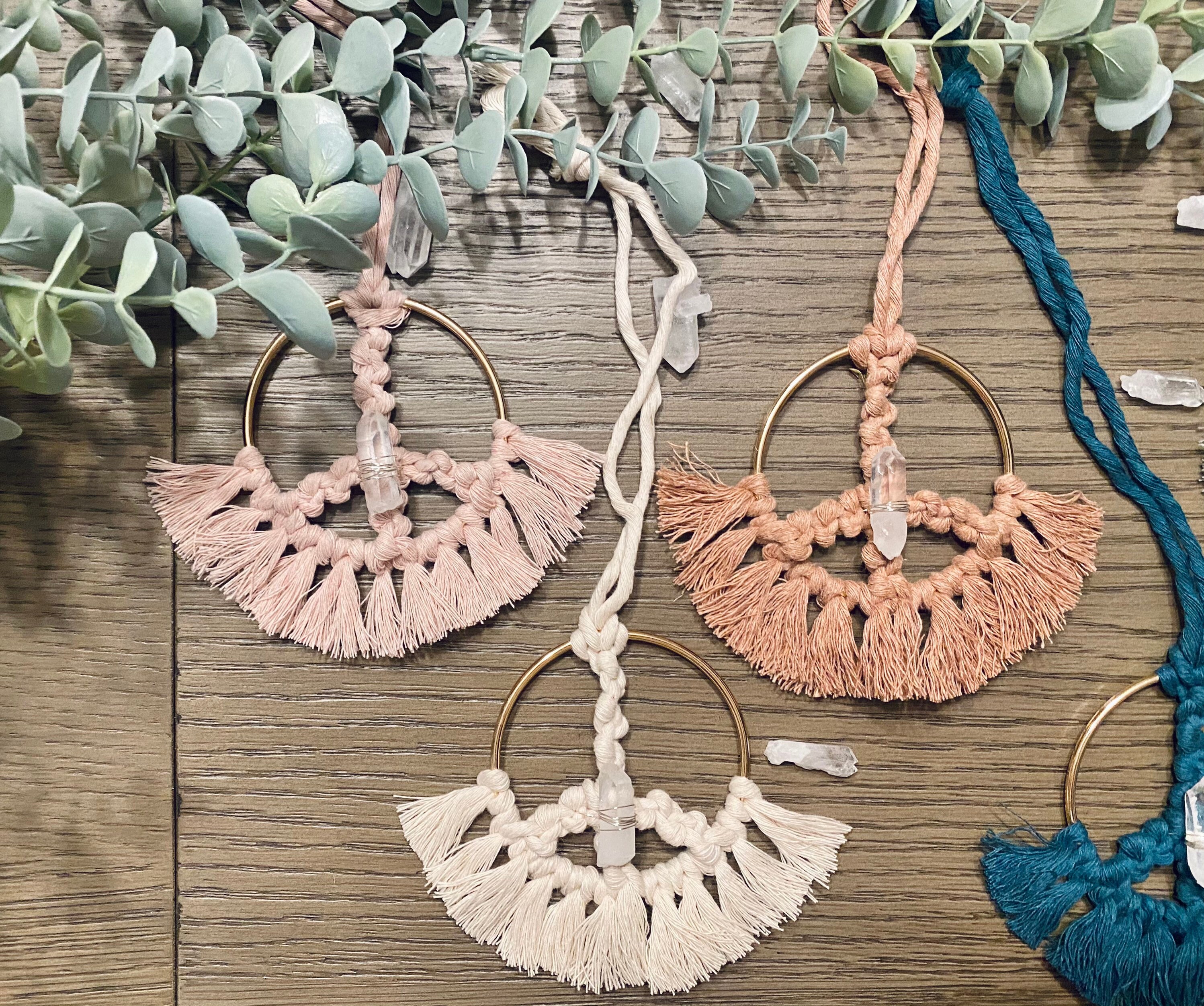 Peace Sign Macrame Wall Charm Macrame Clear Quartz Crystal | Etsy