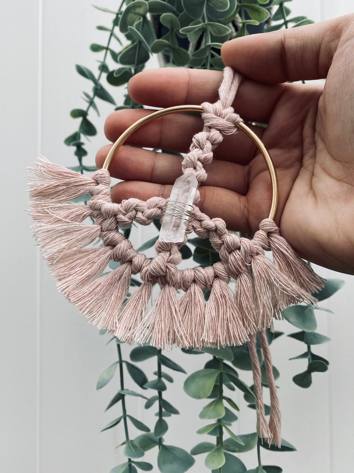 Peace Sign Macrame Wall Charm Macrame Clear Quartz Crystal - Etsy