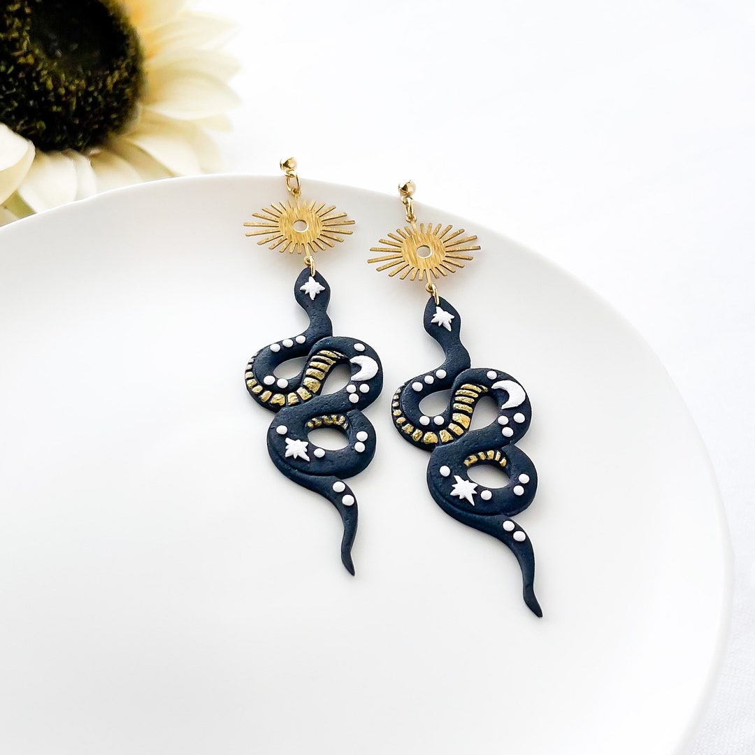 Black Snake Earrings Gold, All Seeing Eye Earrings Dangle, Unique ...
